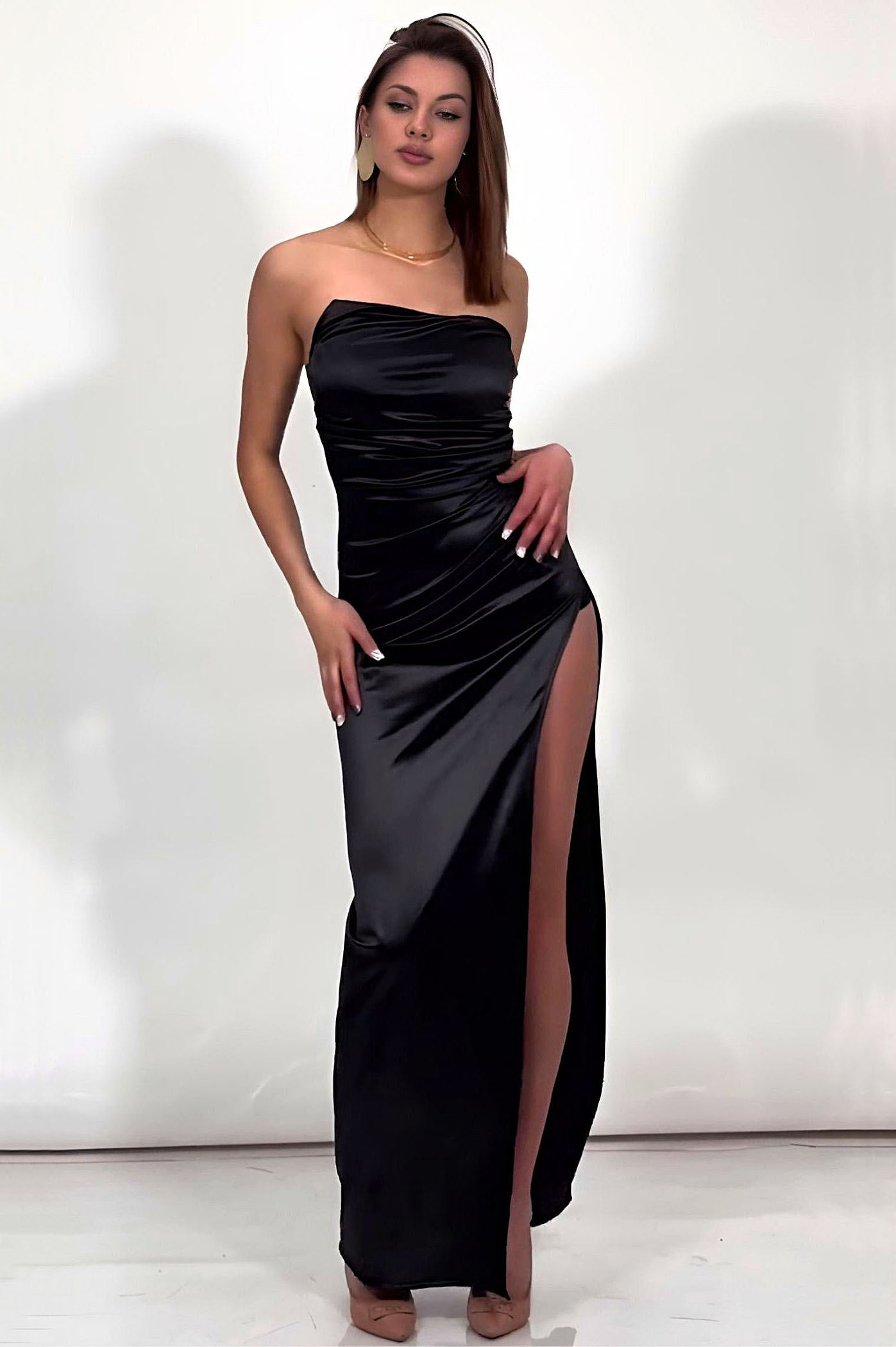 ΦΟΡΕΜΑ MAXI STRAPLESS ΣΑΤΕΝ - ΜΑΥΡΟ | Antithesis Clothing