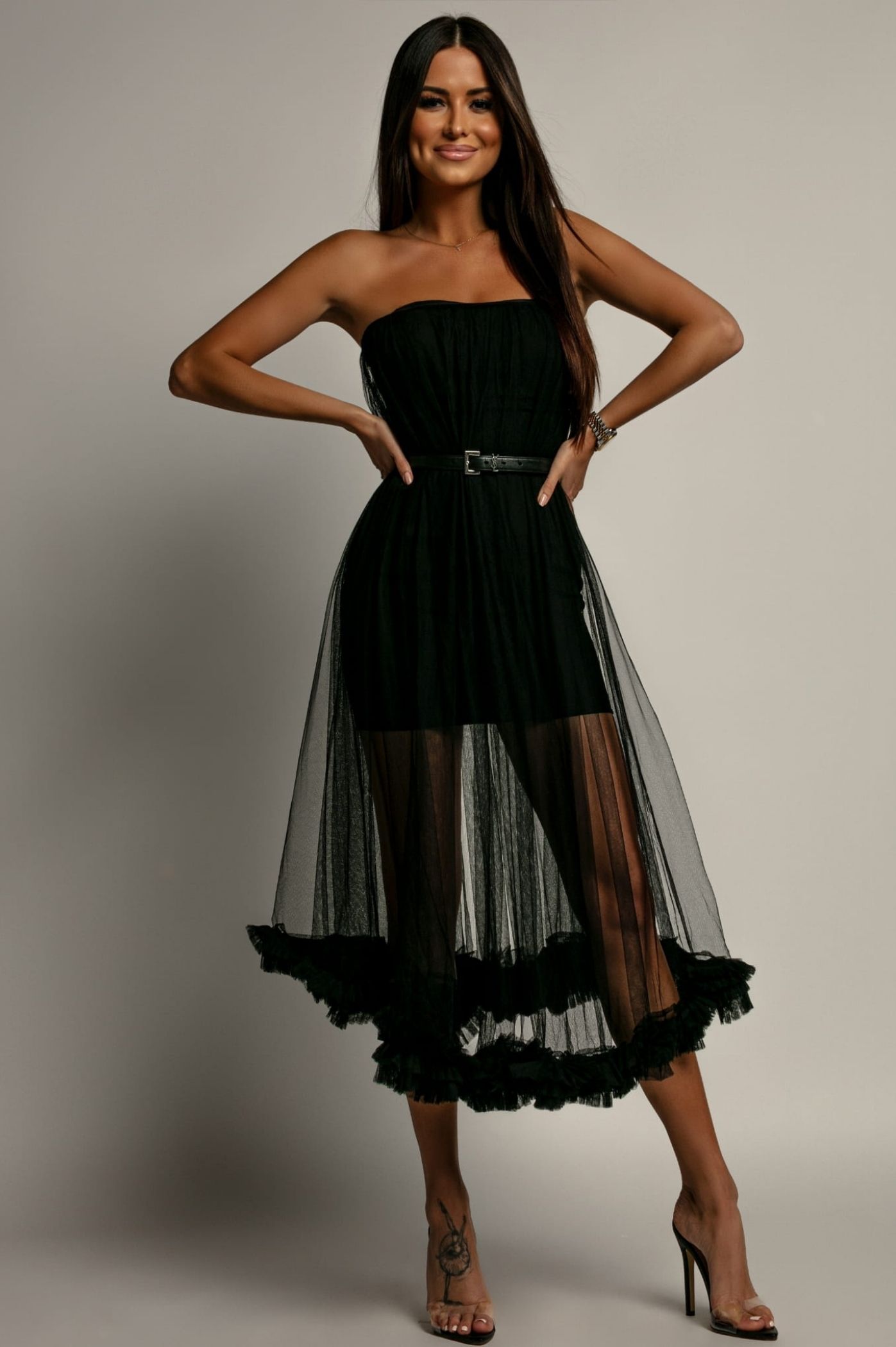 ΦΟΡΕΜΑ MΙDI STRAPLESS ΤΟΥΛΙΝΟ - ΜΑΥΡΟ | Antithesis Clothing