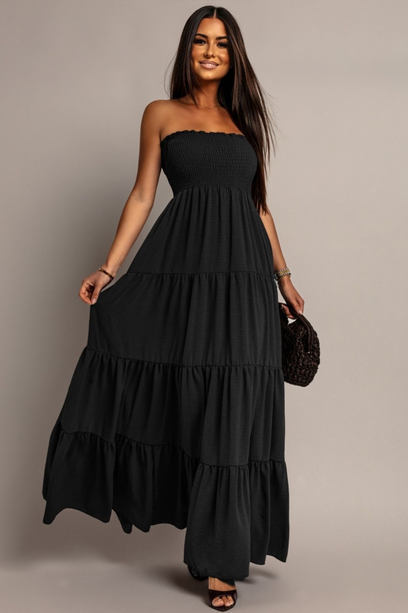 ΦΟΡΕΜΑ MAXI STRAPLESS ΜΕ ΒΟΛΑΝ - ΜΑΥΡΟ | Antithesis Clothing