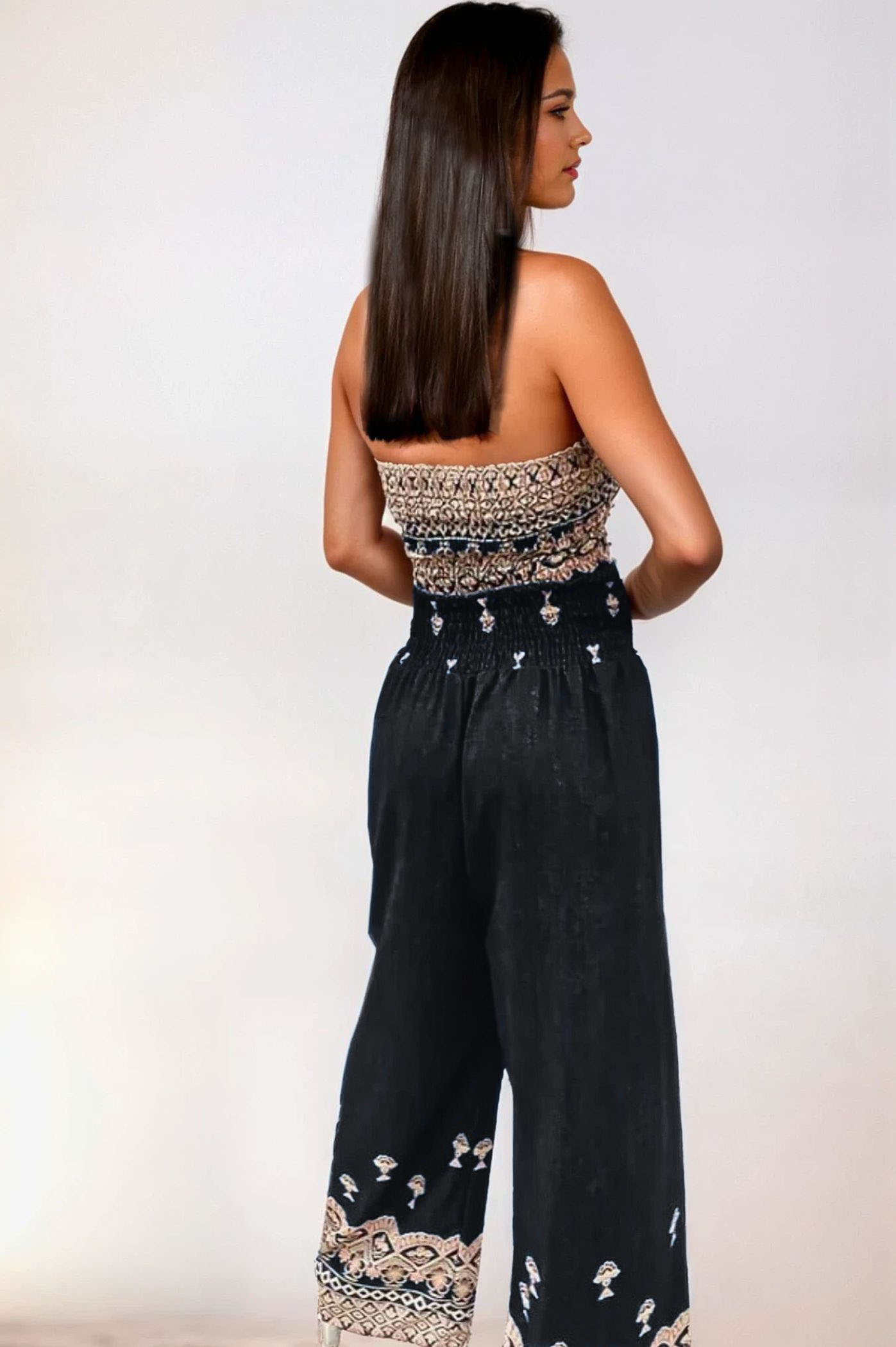 ΟΛΟΣΩΜΗ ΦΟΡΜΑ STRAPLESS ΜΕ ΣΦΗΚΟΦΩΛΙΑ ΚΑΙ ETHNIC PRINT - ΜΑΥΡΟ ...