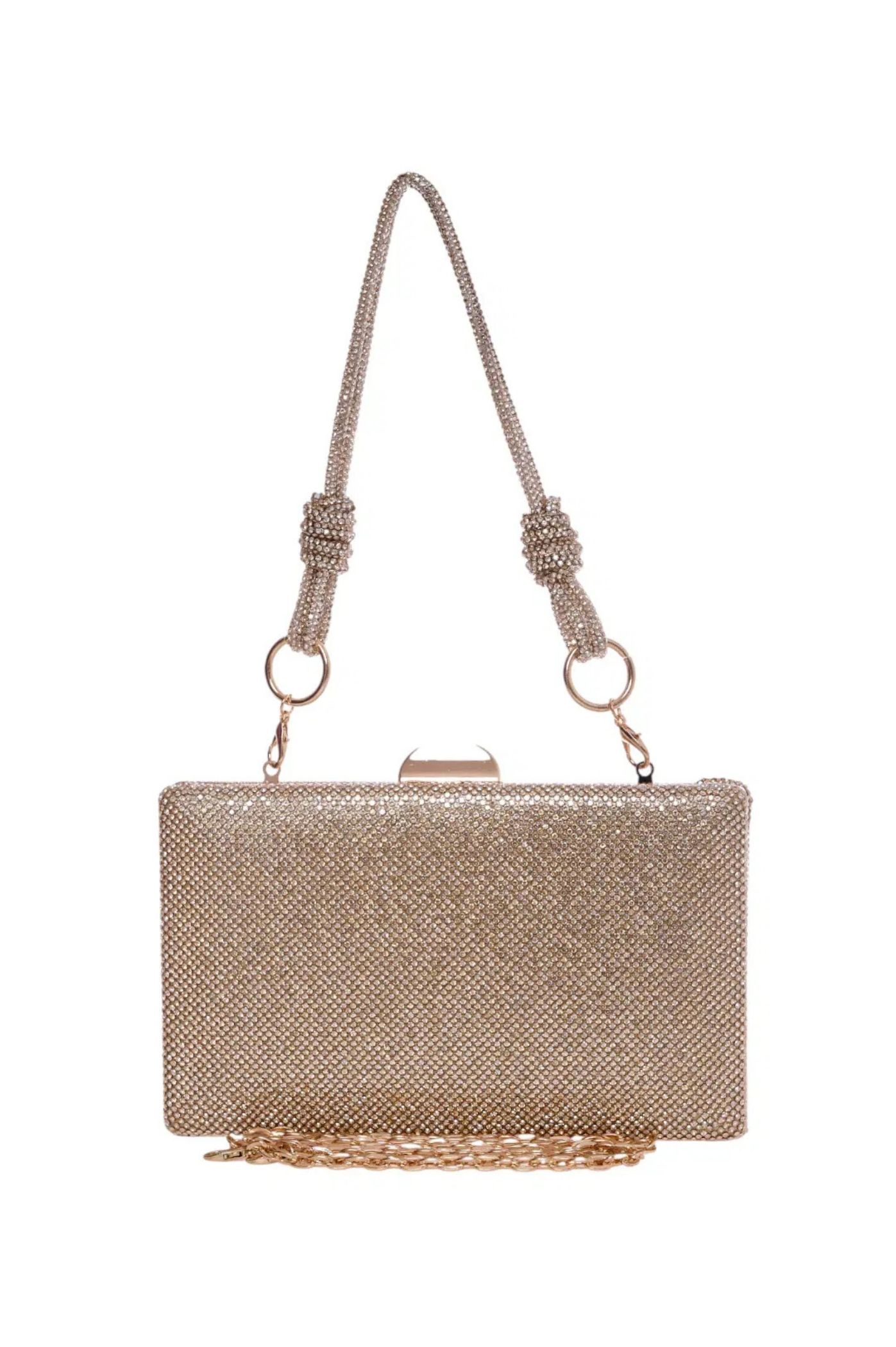 ΤΣΑΝΤΑ CLUTCH ΜΕ STRASS ΚΑΙ ΑΠΟΣΠΩΜΕΝΟ ΛΟΥΡΑΚΙ - GOLD | Antithesis Clothing