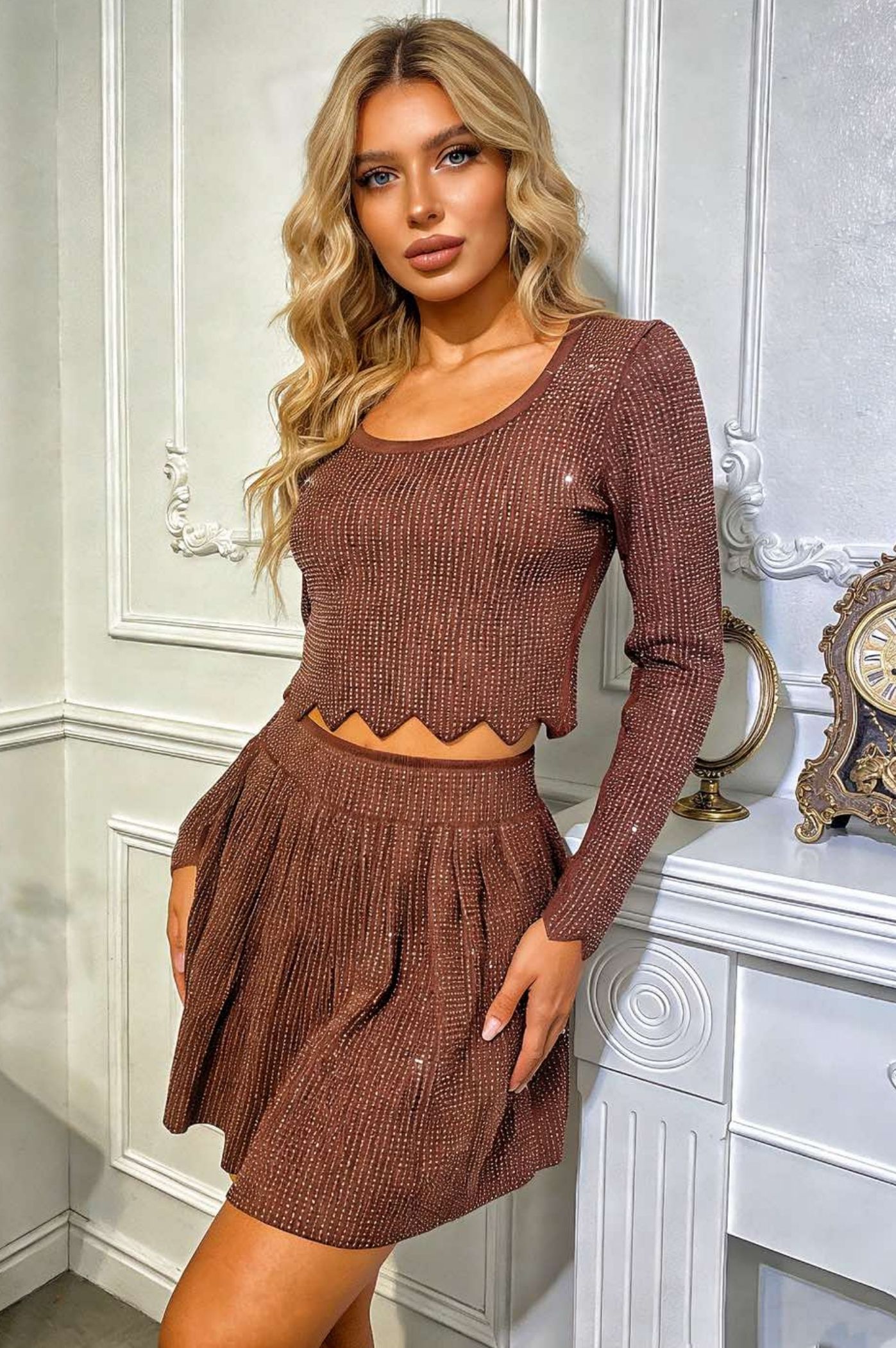 ΣΕΤ CROP TOP ΚΑΙ ΦΟΥΣΤΑ MINI ΜΕ ΠΙΕΤΕΣ ΚΑΙ STRASS - ΚΑΦΕ | Antithesis ...