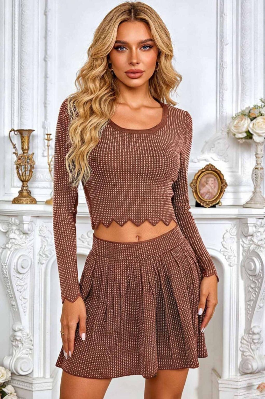 ΣΕΤ CROP TOP ΚΑΙ ΦΟΥΣΤΑ MINI ΜΕ ΠΙΕΤΕΣ ΚΑΙ STRASS - ΚΑΦΕ | Antithesis ...